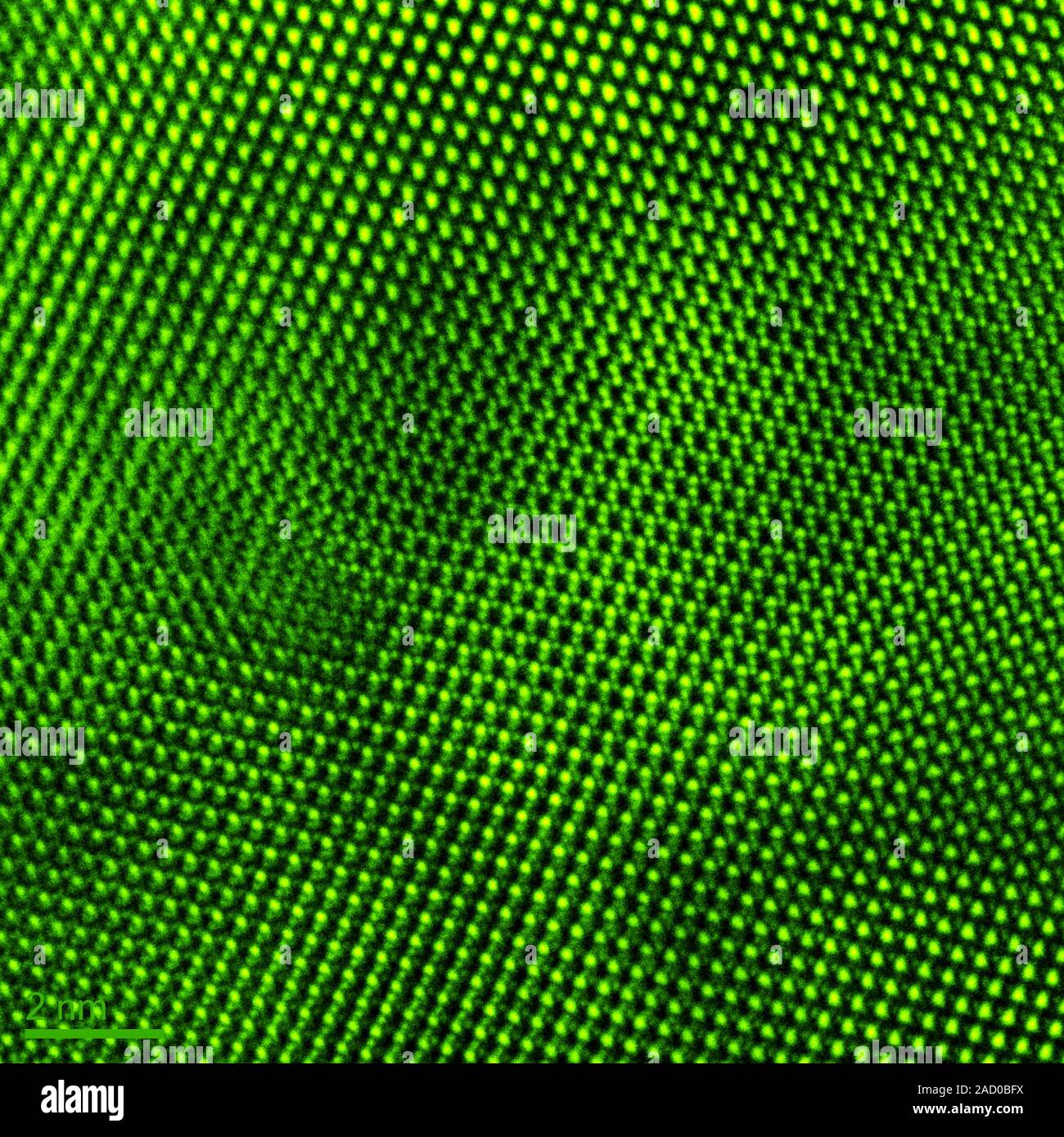 Manganese oxide nanoparticle, coloured atomic-resolution transmission ...