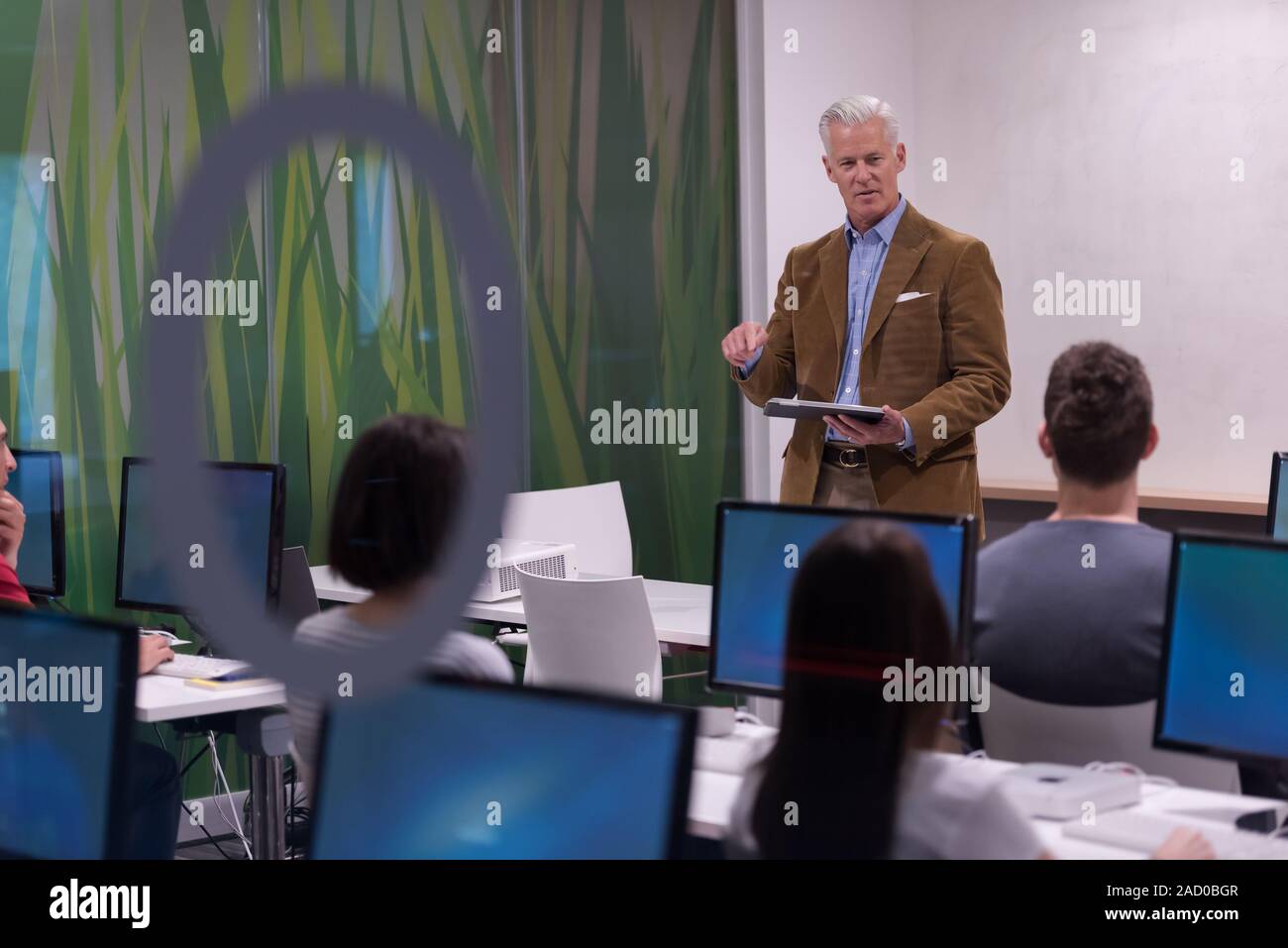 teacher and students in computer lab classroom Stock Photo - Alamy