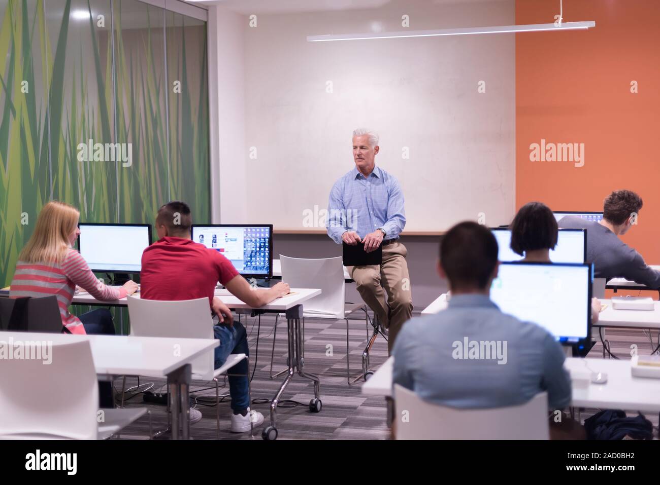 teacher and students in computer lab classroom Stock Photo - Alamy