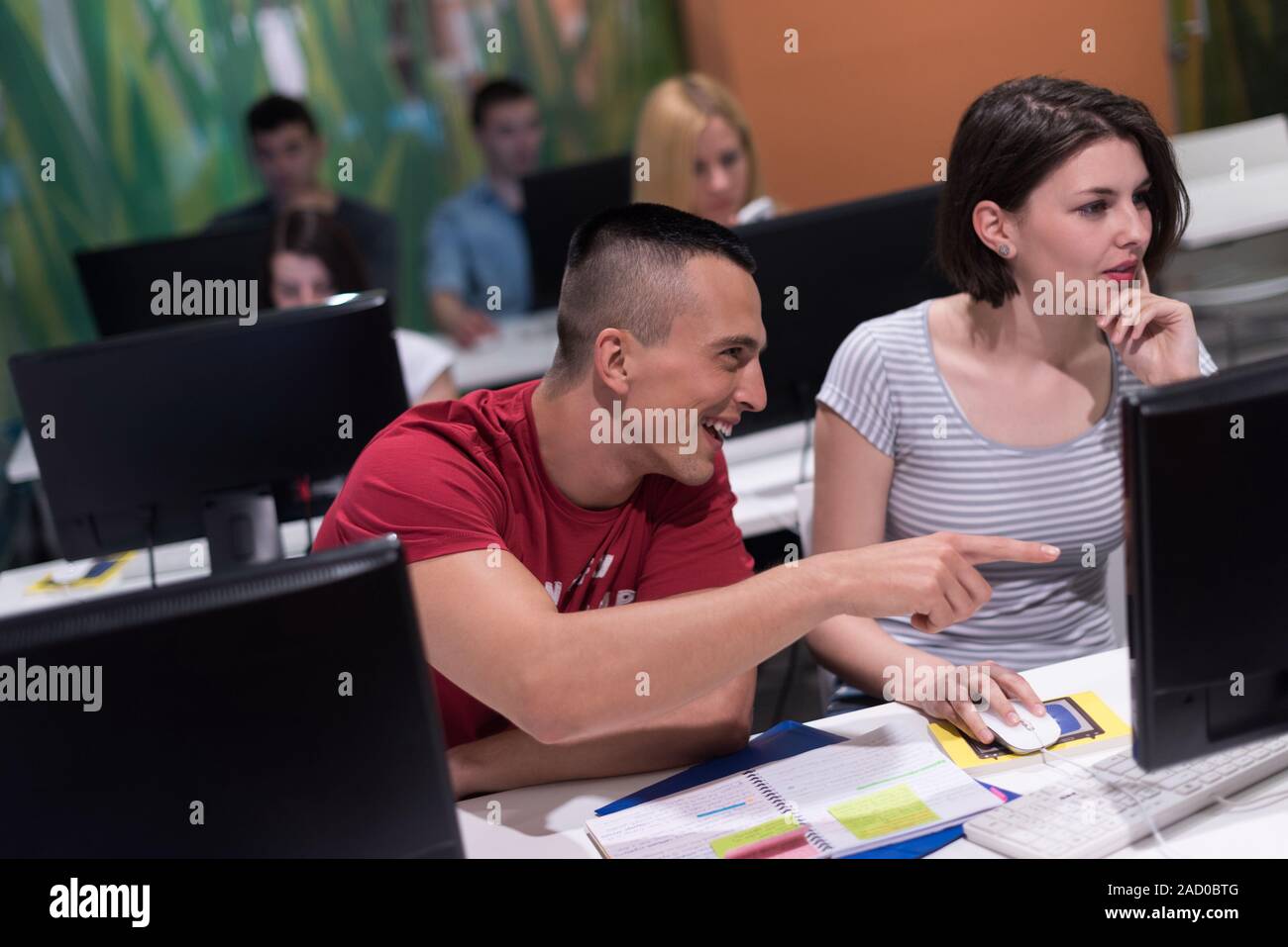 technology students group working in computer lab school classroom ...