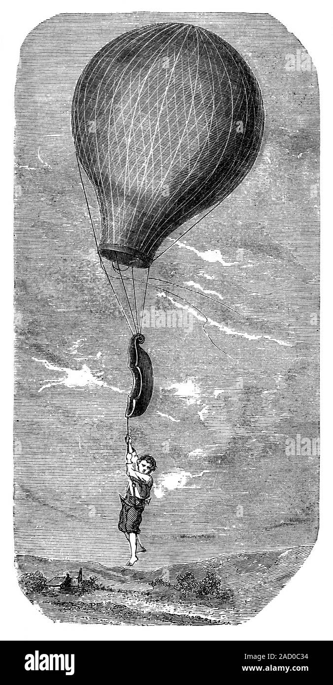 Guerin balloon accident. 19th-century illustration of the accidental ...
