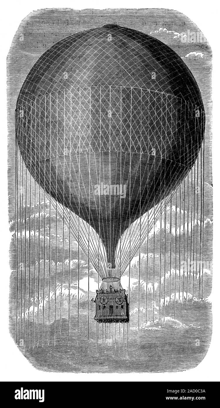 Balloon 'Le Geant'. 19th-century illustration of the 'Le Geant' hot air ...