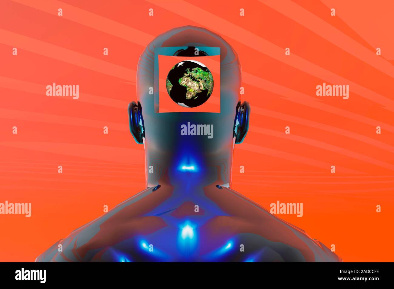 A male figure with a globe in his head Stock Photo - Alamy