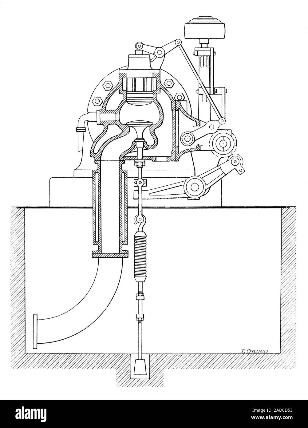 Duplex engine distribution. Historical illustration of the distribution ...