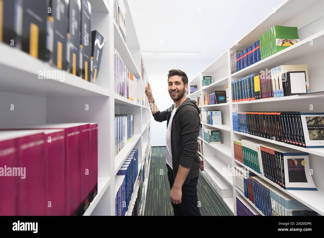 student study in school library Stock Photo - Alamy
