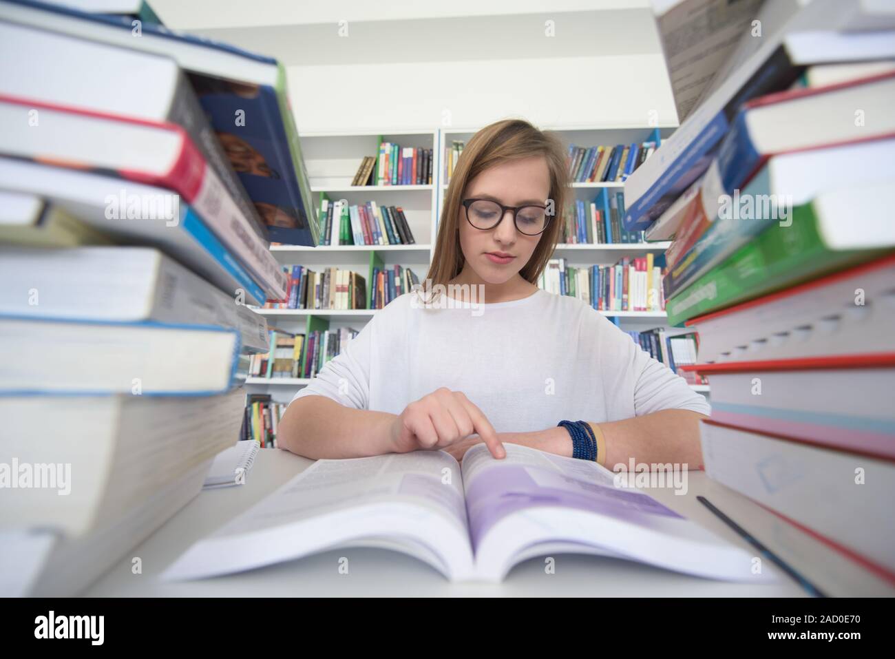 student study in library Stock Photo - Alamy