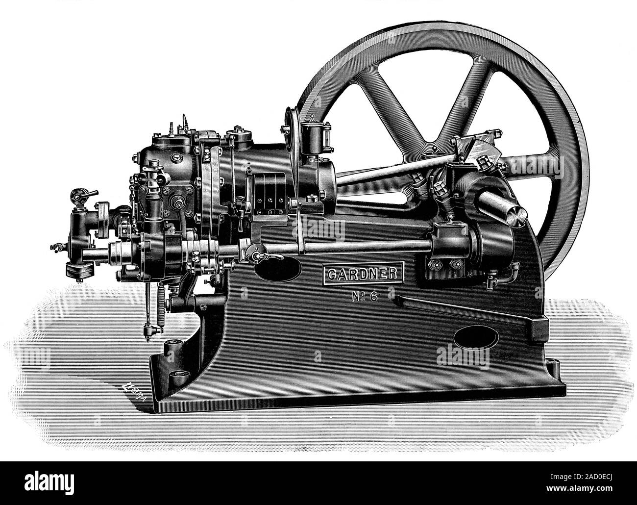 Gardner gas engine. 19th-century illustration of a gas engine from the ...