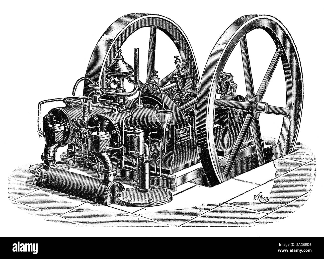 Charon gas engine. 19th-century illustration of a gas French engine ...