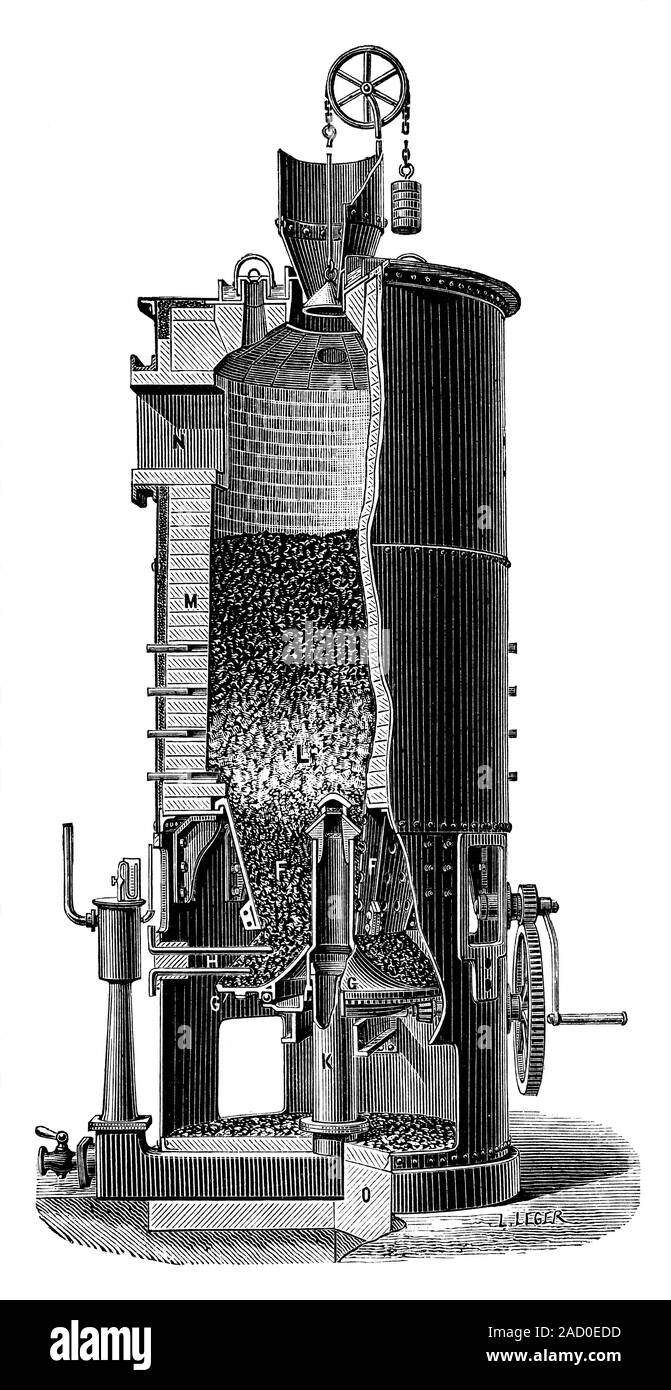 Gasification unit. Historical cutaway illustration of a gasification ...