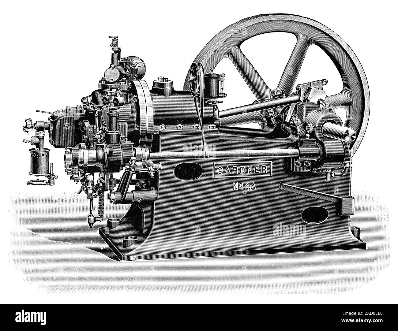 Gardner petrol engine. Historical illustration of an industrial gas ...