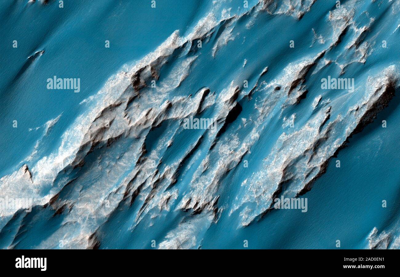 Landslides on Mars, satellite image. These ancient (around 3 billion ...