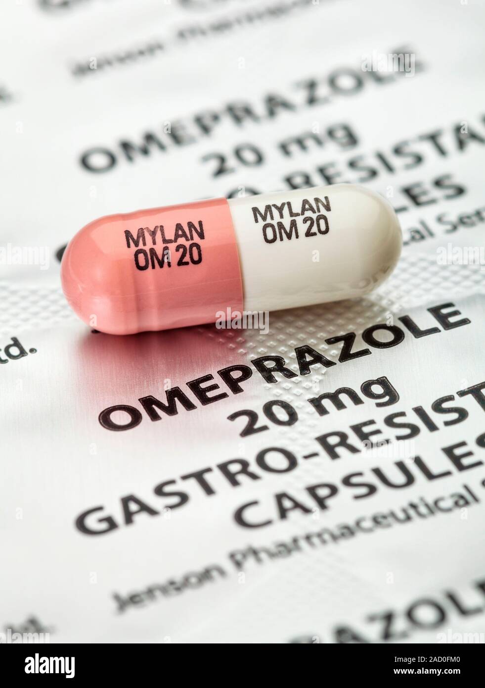 20mg Omeprazole capsule on blisterpack. Omeprazole is a proton pump ...
