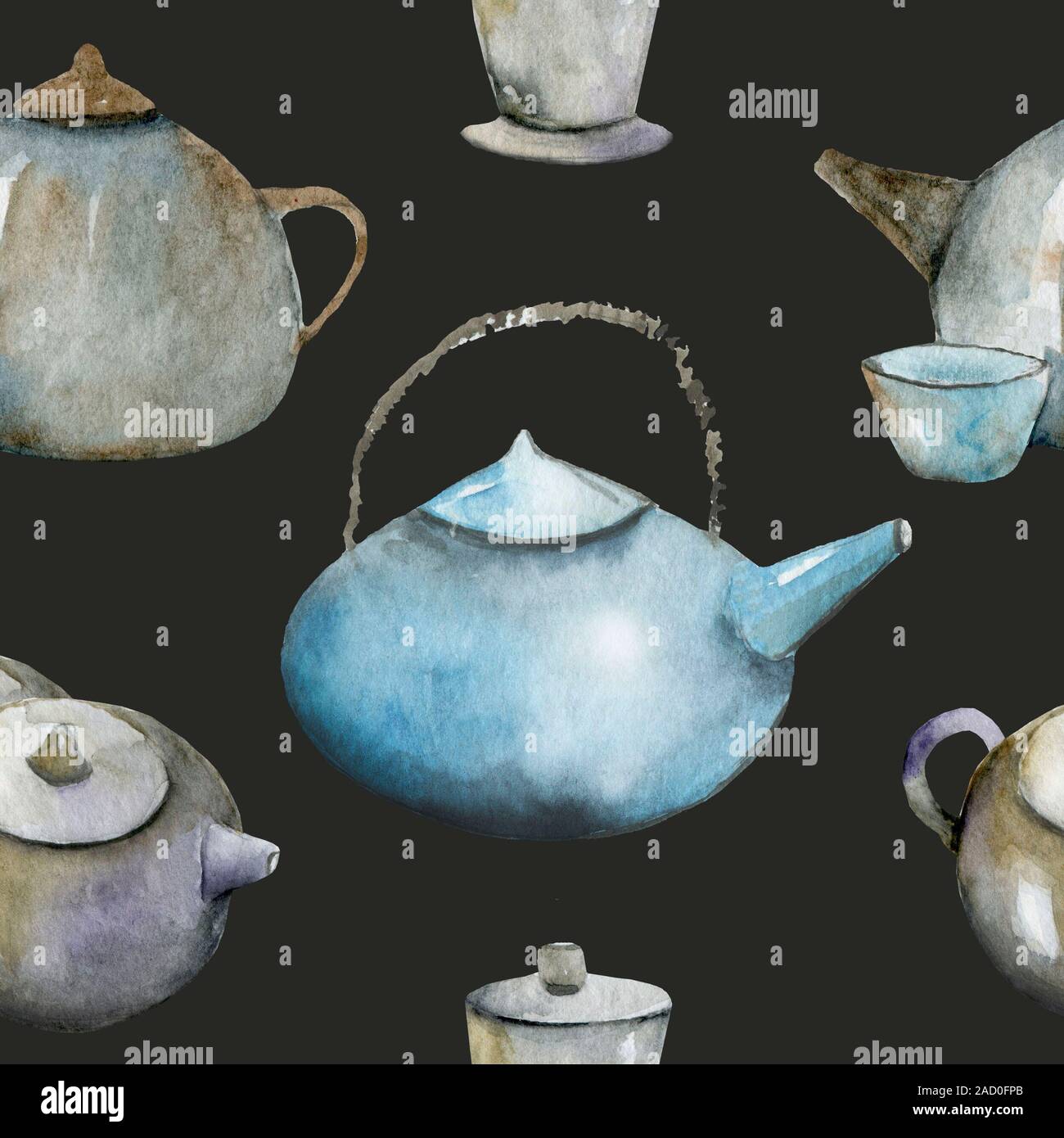 Seamless pattern with chinese tea, teapot, cups, moon cakes, flower for ...