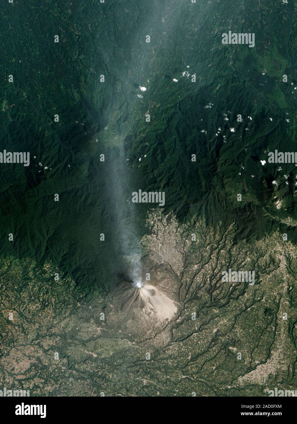 Sinabung volcanic eruption. Satellite image of the February 2014 ash ...