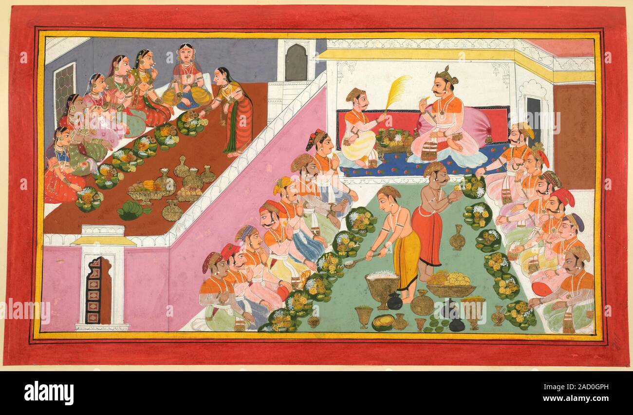 Feasting, Visvamitra, his attendants and his army attend the sumptuous ...