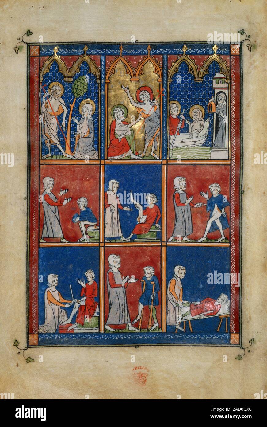 Biblical and medical scenes illustrating medieval treatment of various ...