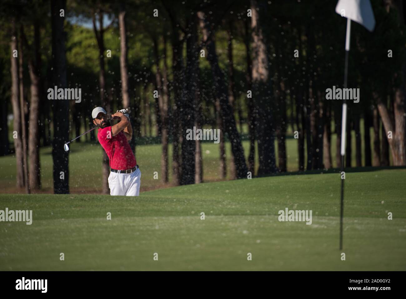 golfer hitting a sand bunker shot Stock Photo - Alamy
