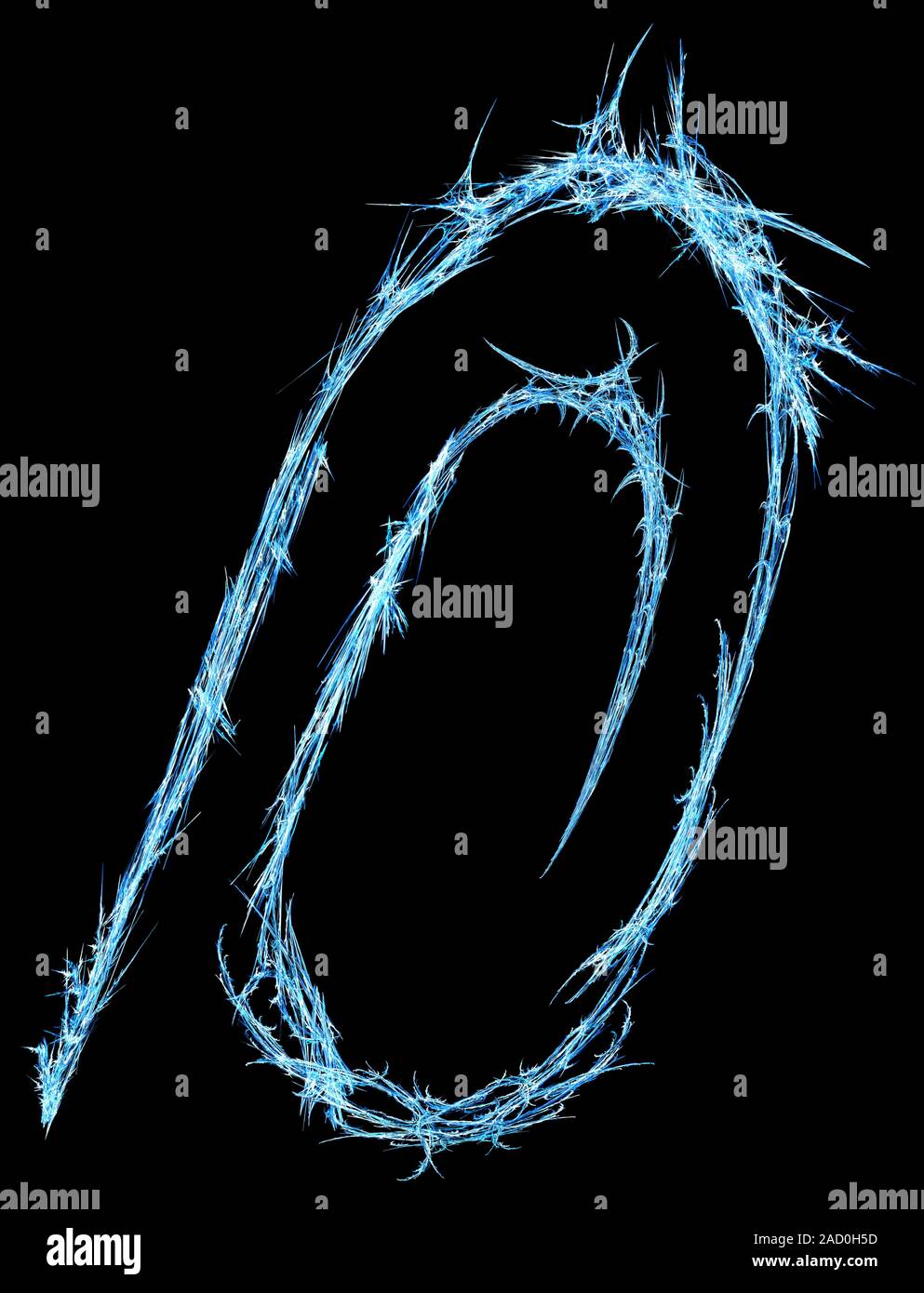 Ice shard frozen paperclip shape abstract, vertical, isolated, over ...