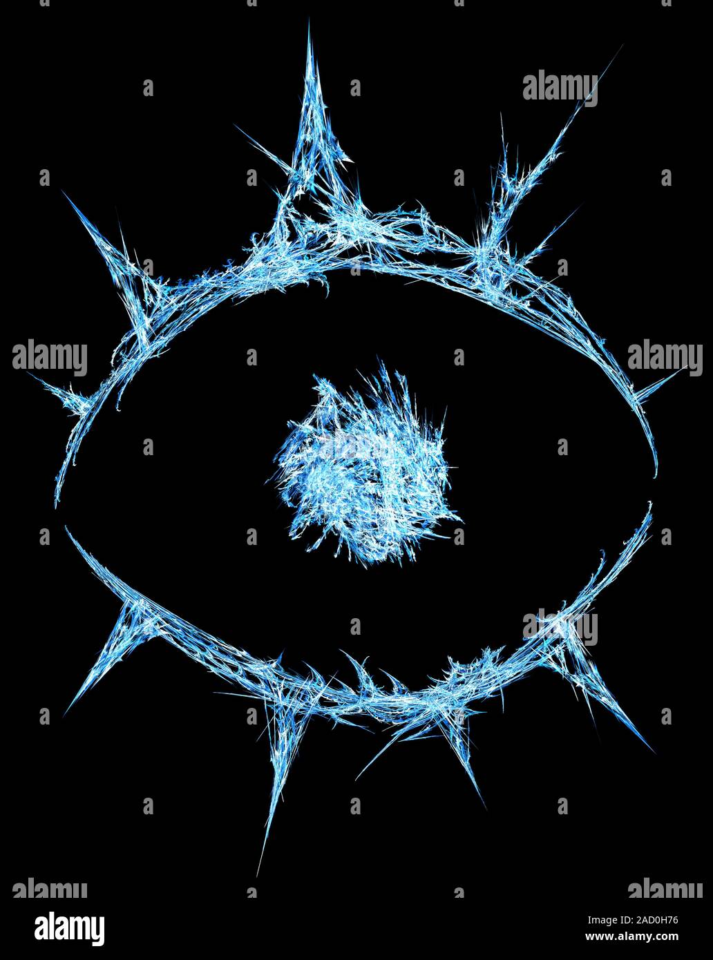 Ice shard frozen eye shape abstract, vertical, isolated, over black ...