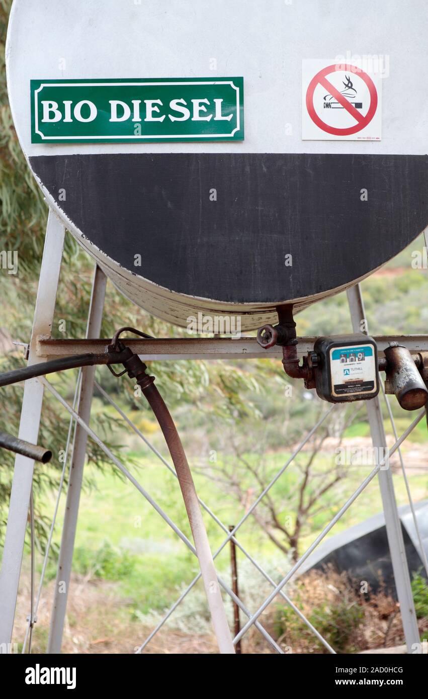 Biodiesel on a farm. Tank containing biodiesel on an organic fruit farm ...