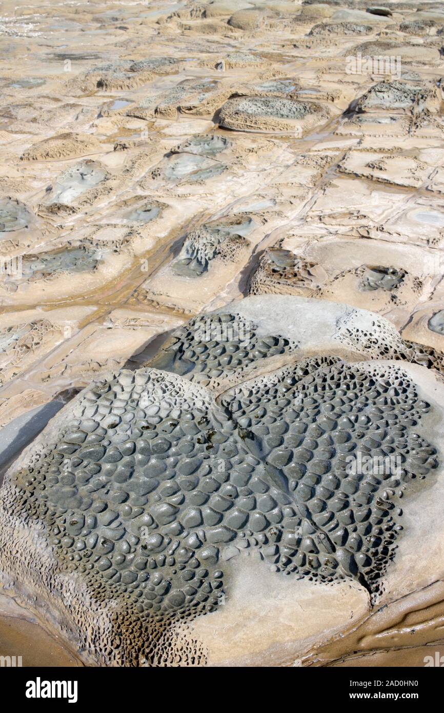 Coastal erosion patterns in rock. View of coastal erosion patterns in ...