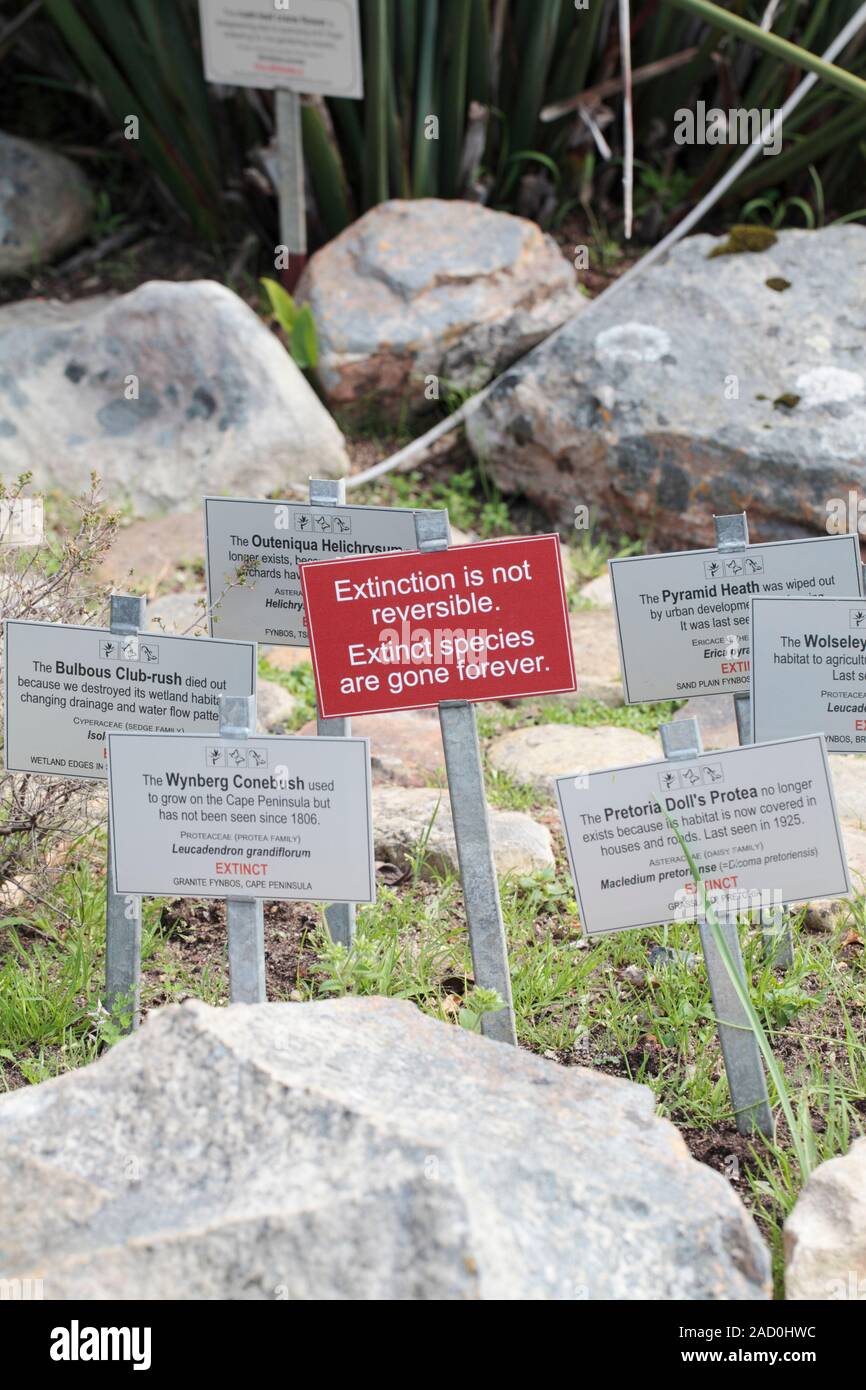 Extinction signs. Signs used to educate visitors about the plant ...