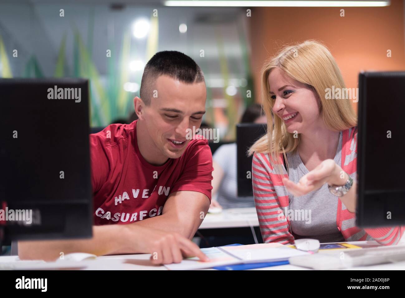 technology students group working in computer lab school classroom ...