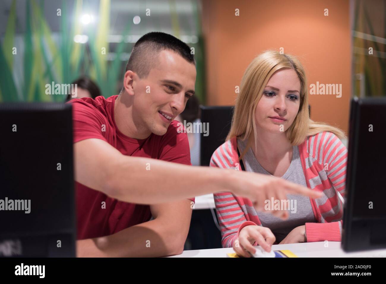 technology students group working in computer lab school classroom ...