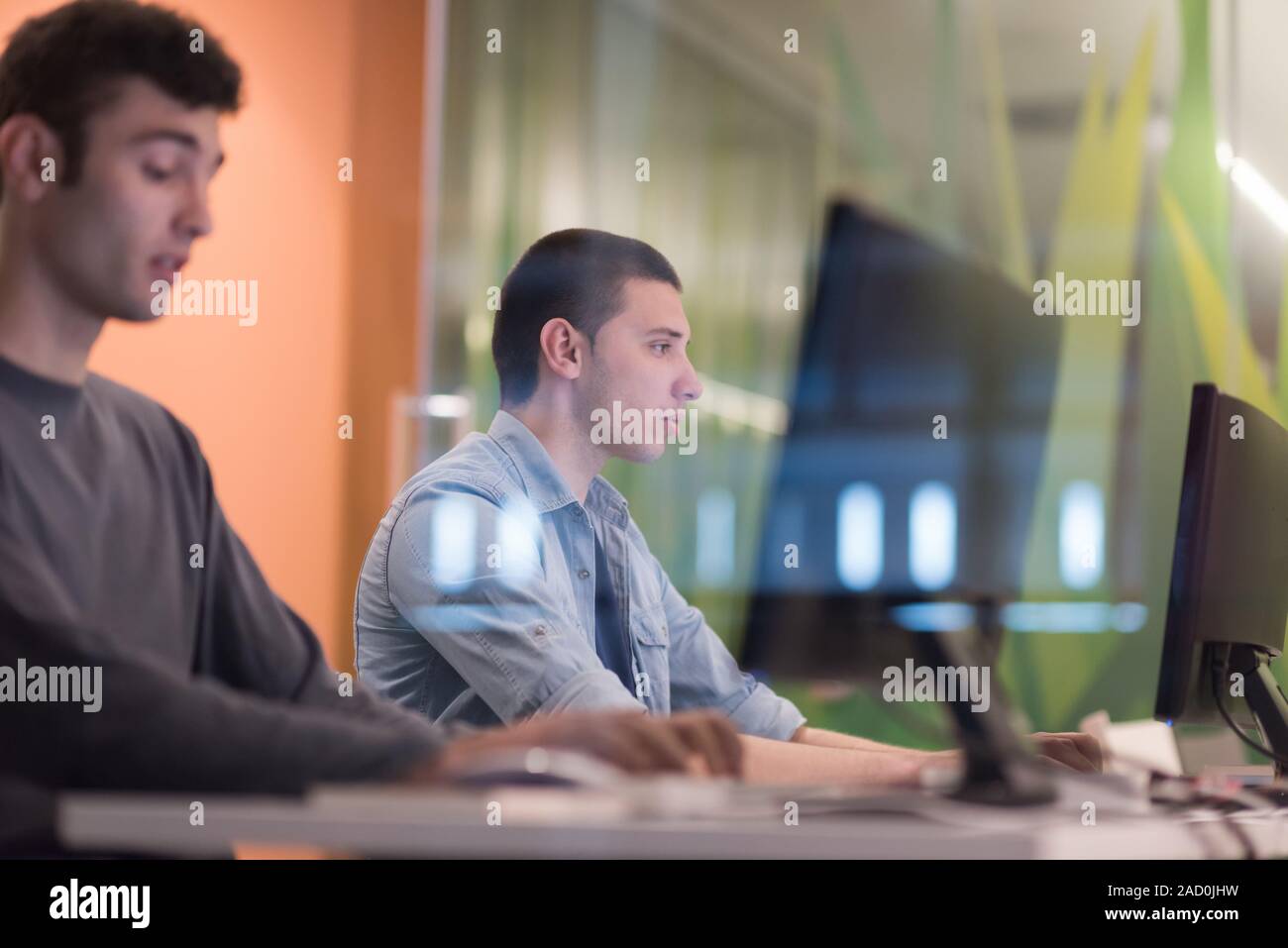 technology students group working in computer lab school classroom ...