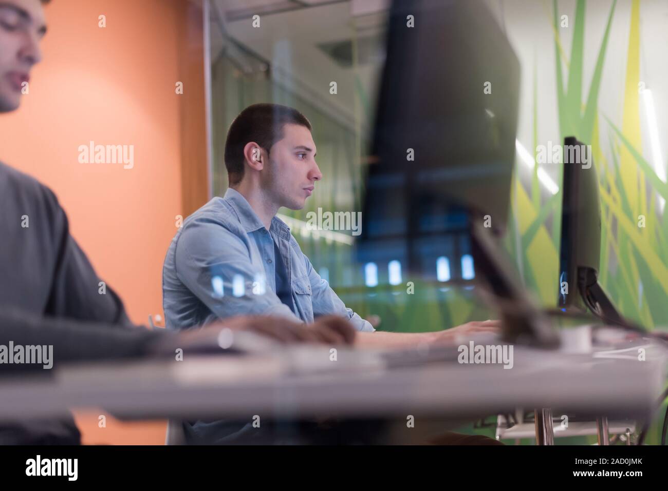 technology students group working in computer lab school classroom ...