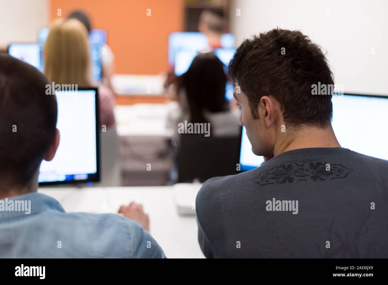 technology students group working in computer lab school classroom ...