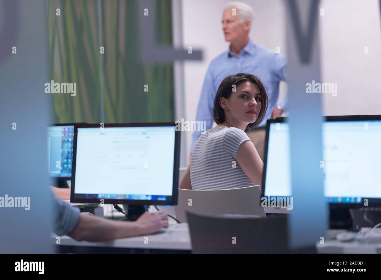 technology students group working in computer lab school classroom ...