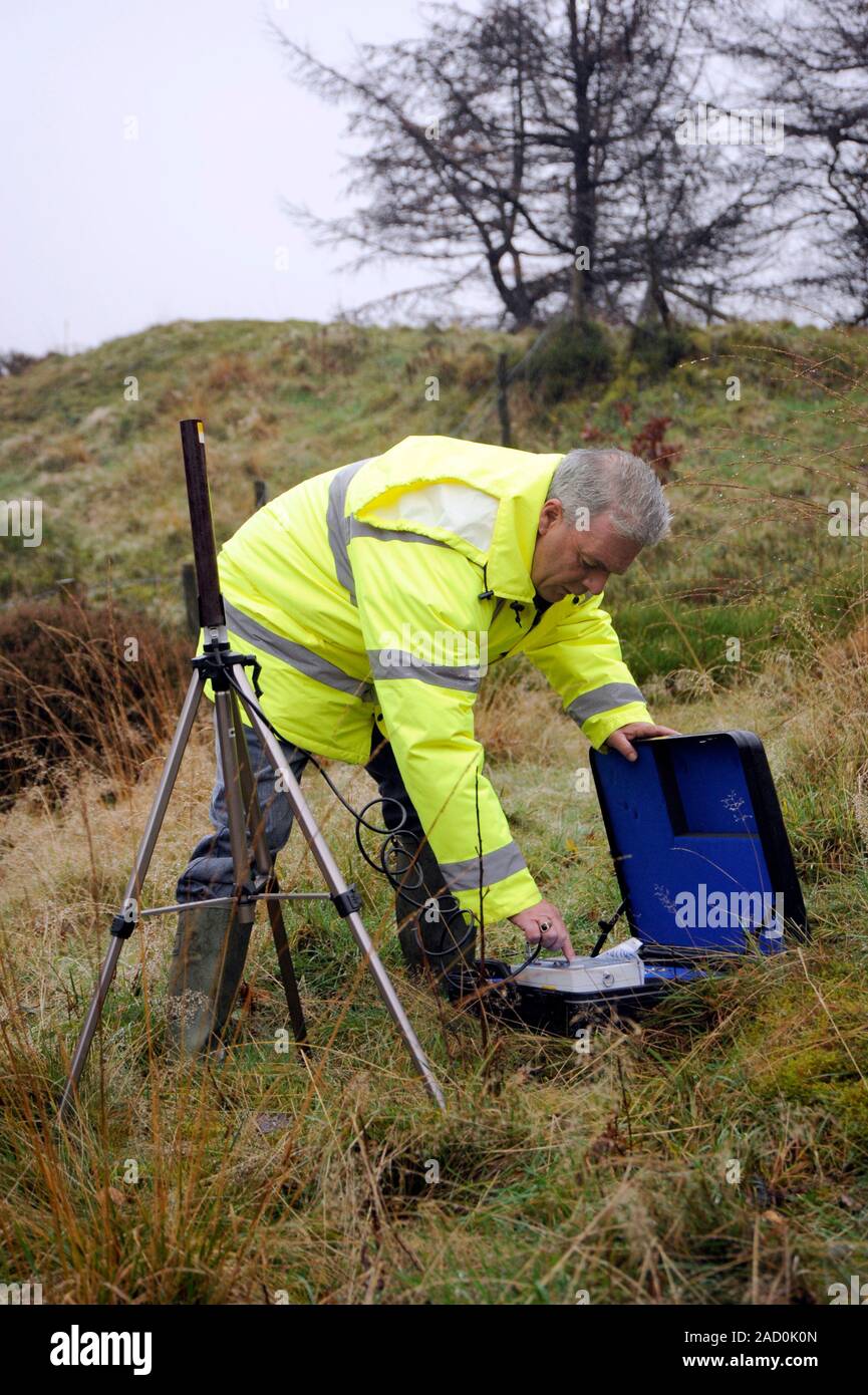 Environmental radiation monitoring. Environmental worker using a ...