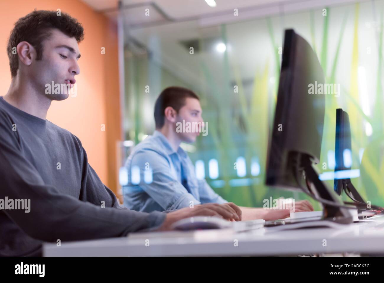 technology students group working in computer lab school classroom ...
