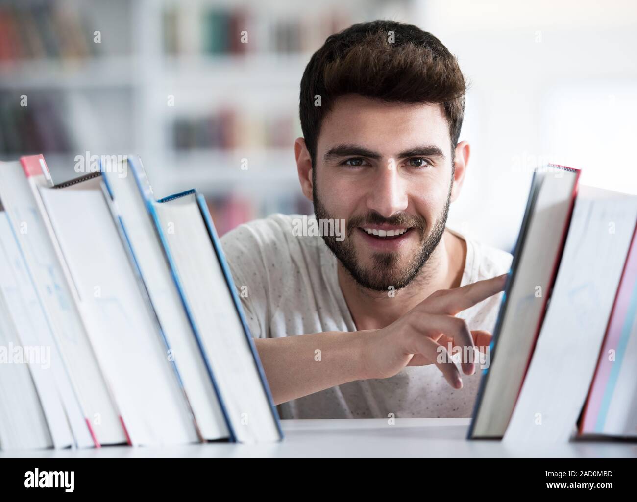 student study in school library Stock Photo - Alamy
