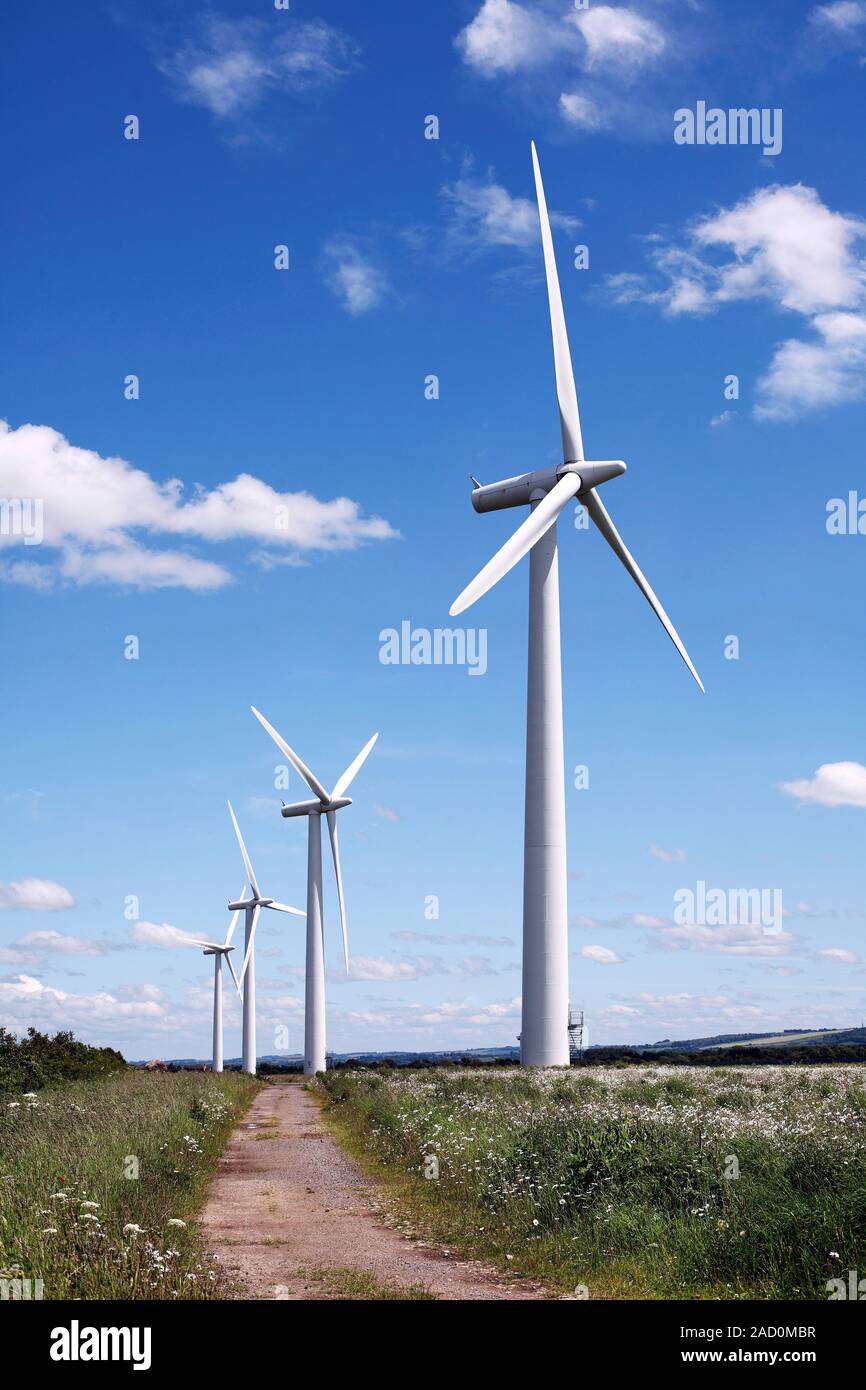 Community owned wind farm. Wind turbines at the Westmill wind farm ...