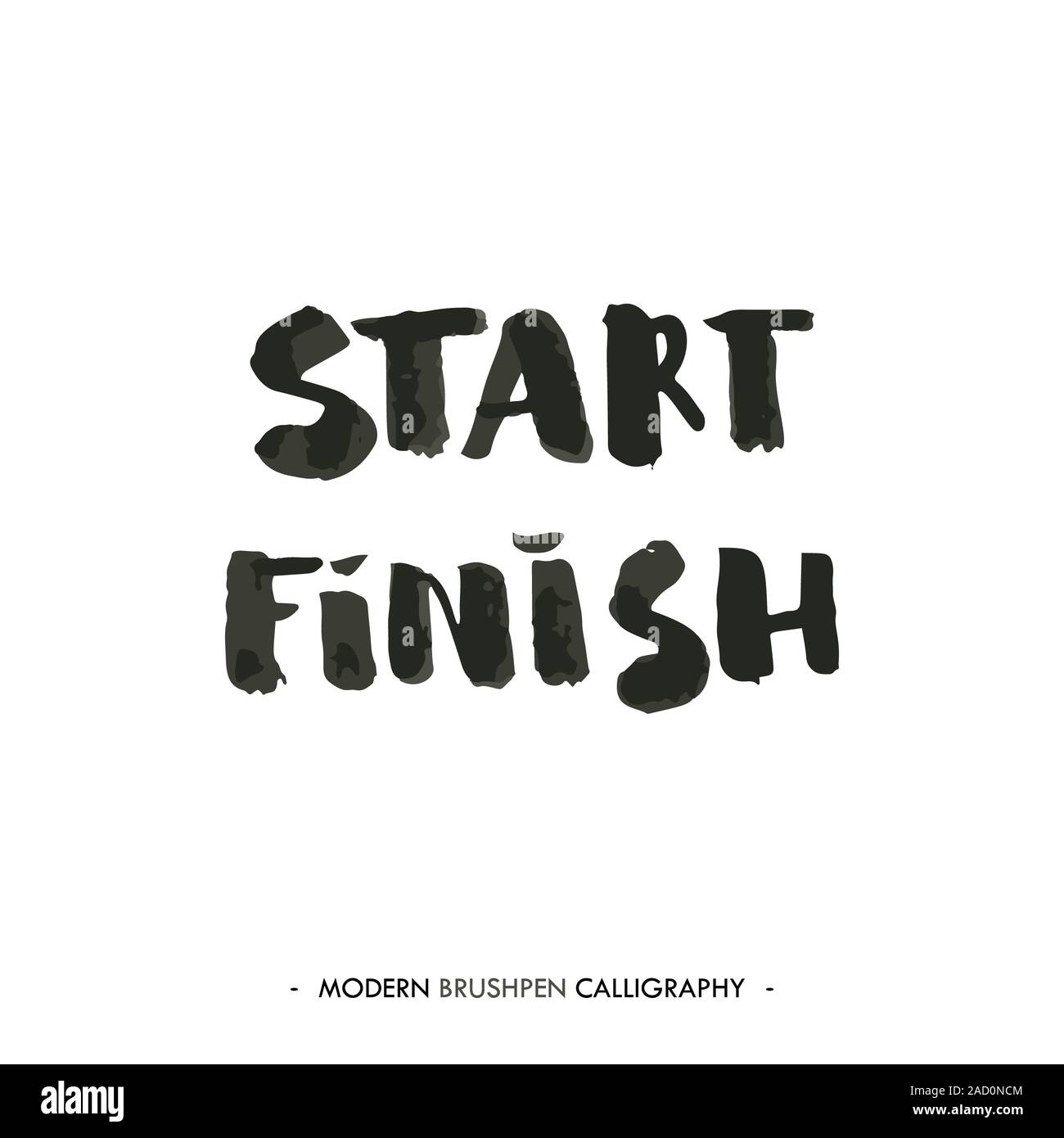 Start and Finish words painted with brush in modern calligraphy style ...