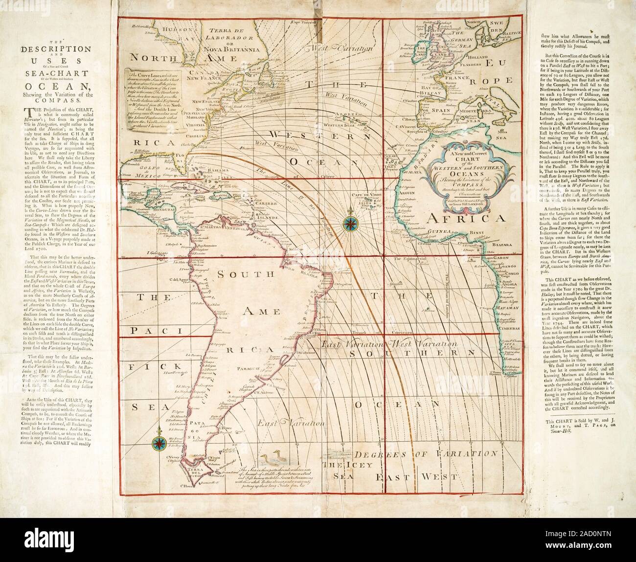 Magnetic chart of the Atlantic. Chart of the Atlantic Ocean showing ...