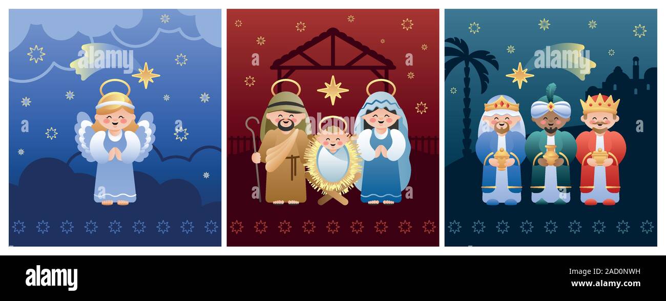 Collection of three Christmas Nativity Scenes. Holy Family, Angel and ...