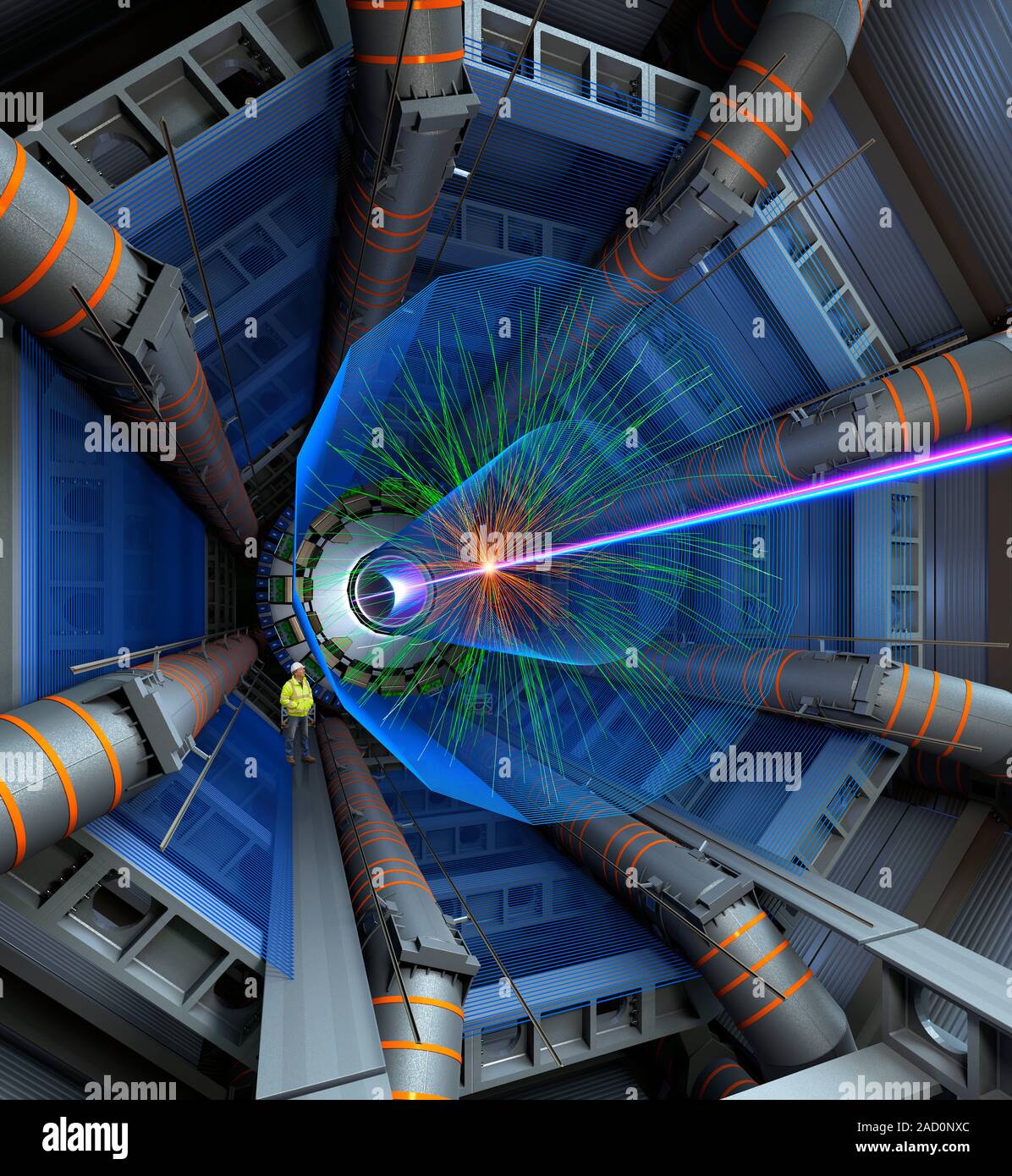 Simplified computer simulation of particle collisions inside the Atlas detector of the Large ...