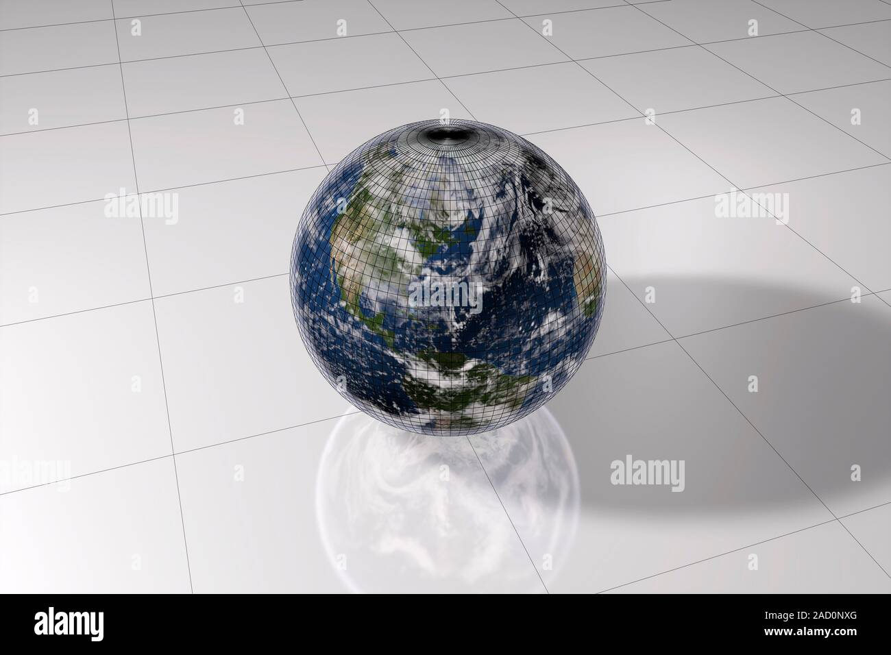 Earth. Illustration of a planetary globe of the Earth, with lines of ...