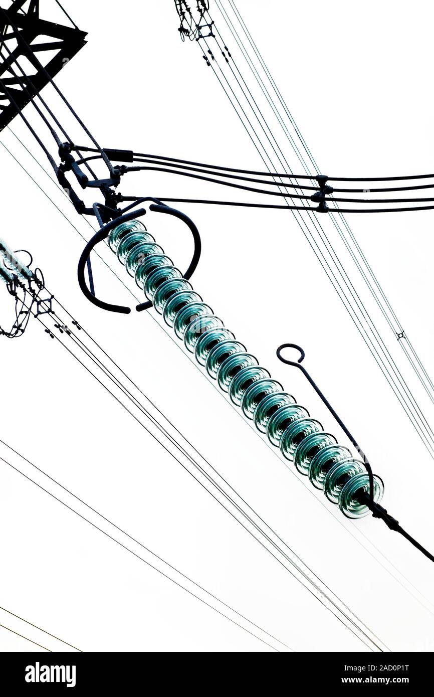 Glass insulators. Suspended glass discs in a cap and pin insulator ...