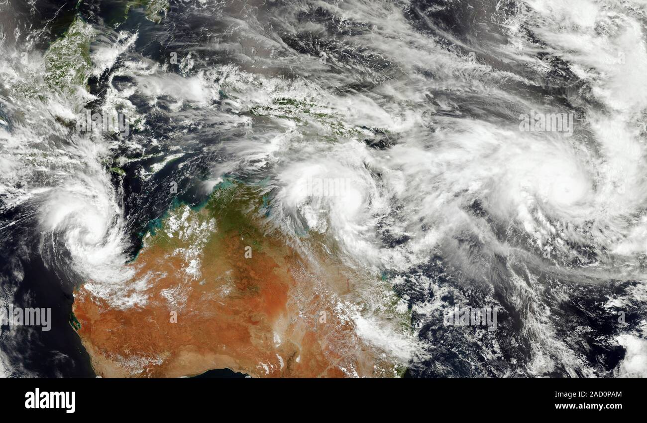 Australian tropical cyclones, March 2015, satellite image. North is at ...