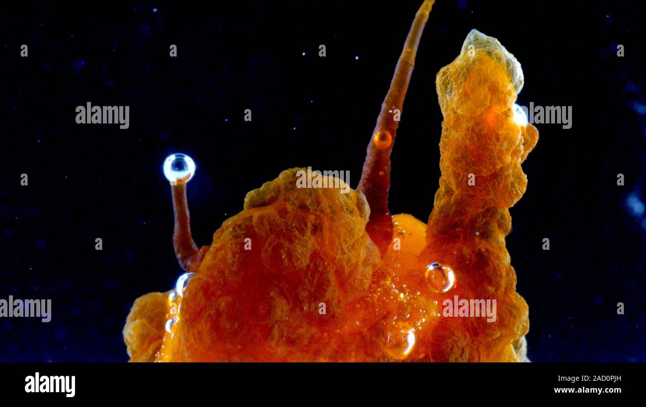 Iron silicate crystals. These crystals have grown as a result of iron ...