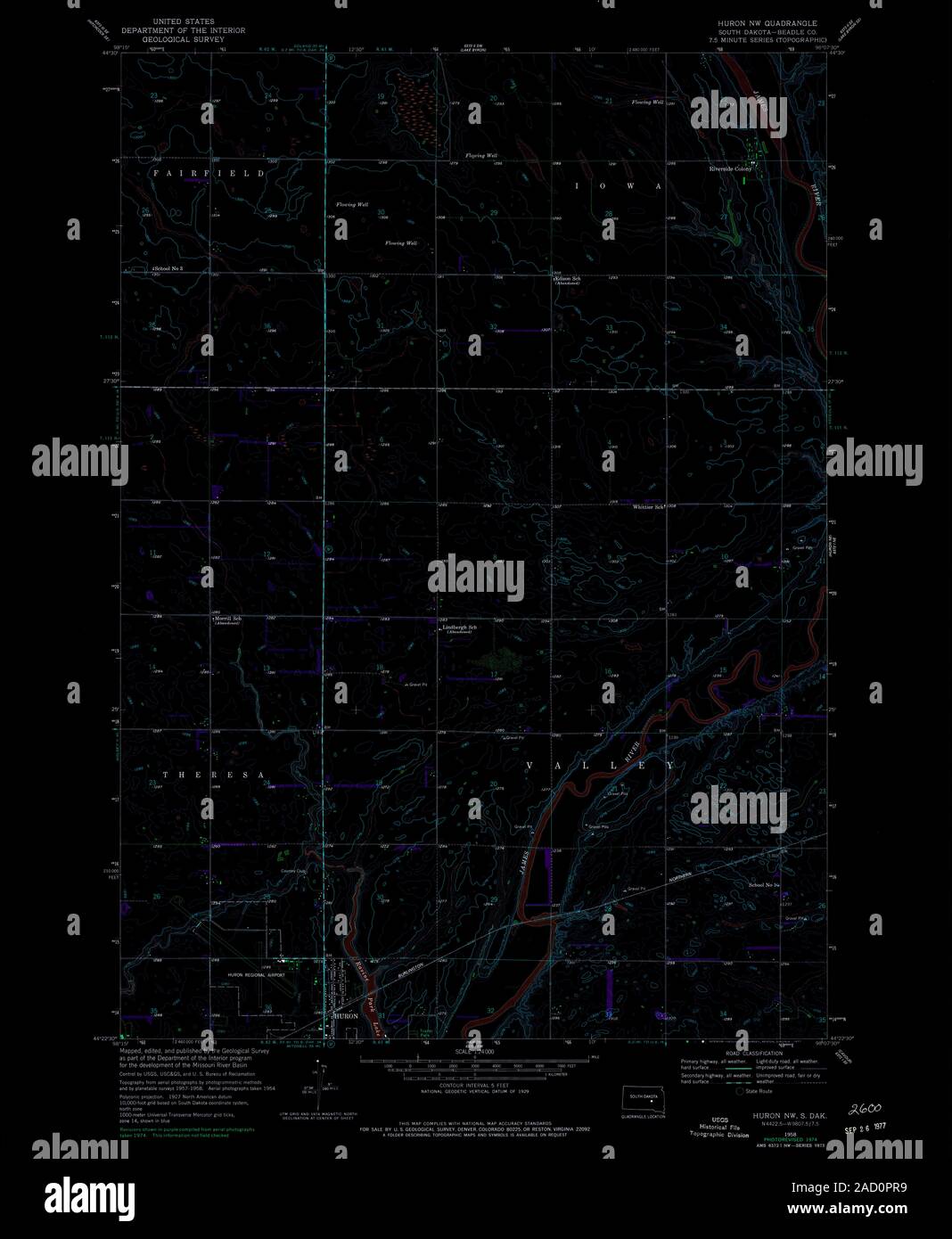 USGS TOPO Map South Dakota SD Huron NW 343439 1958 24000 Inverted ...
