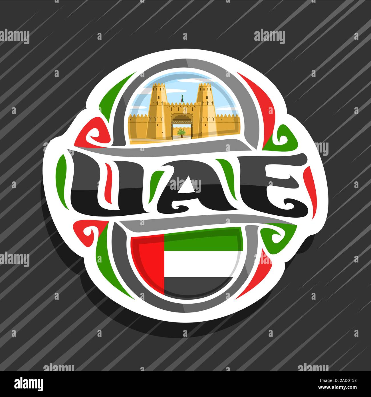 Vector logo for UAE country, fridge magnet with state flag of United ...