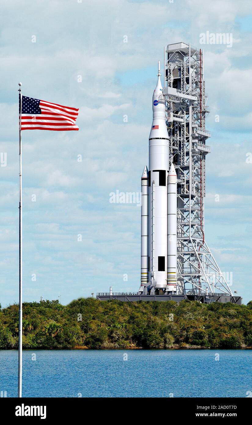 Space Launch System launch. Computer illustration of NASA's Space ...