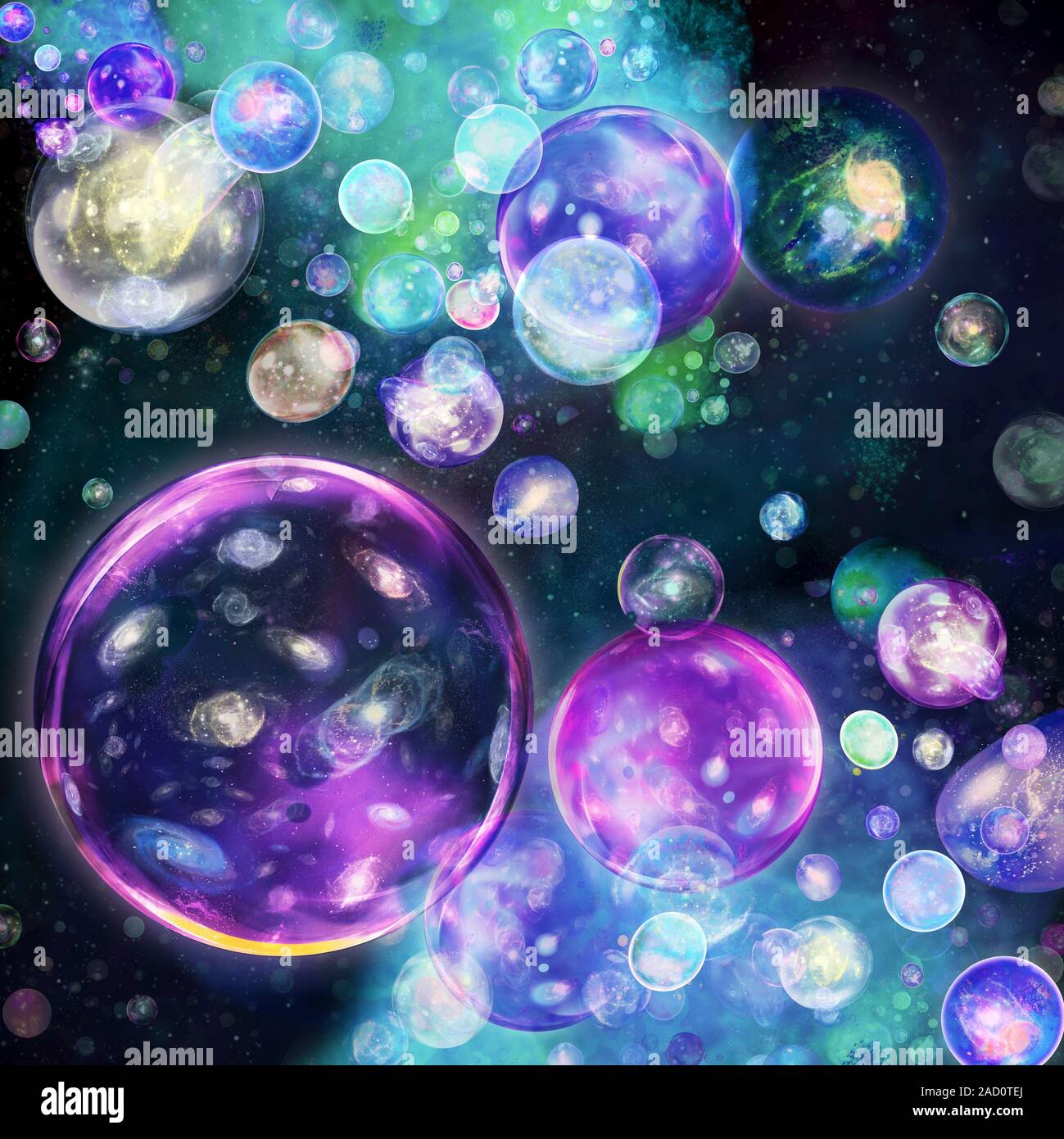 Multiverse. Illustration of multiple universes (spherical) making up ...