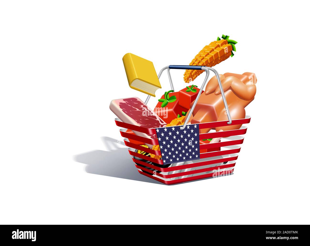 US inflation index. Conceptual image of standard food and consumer ...