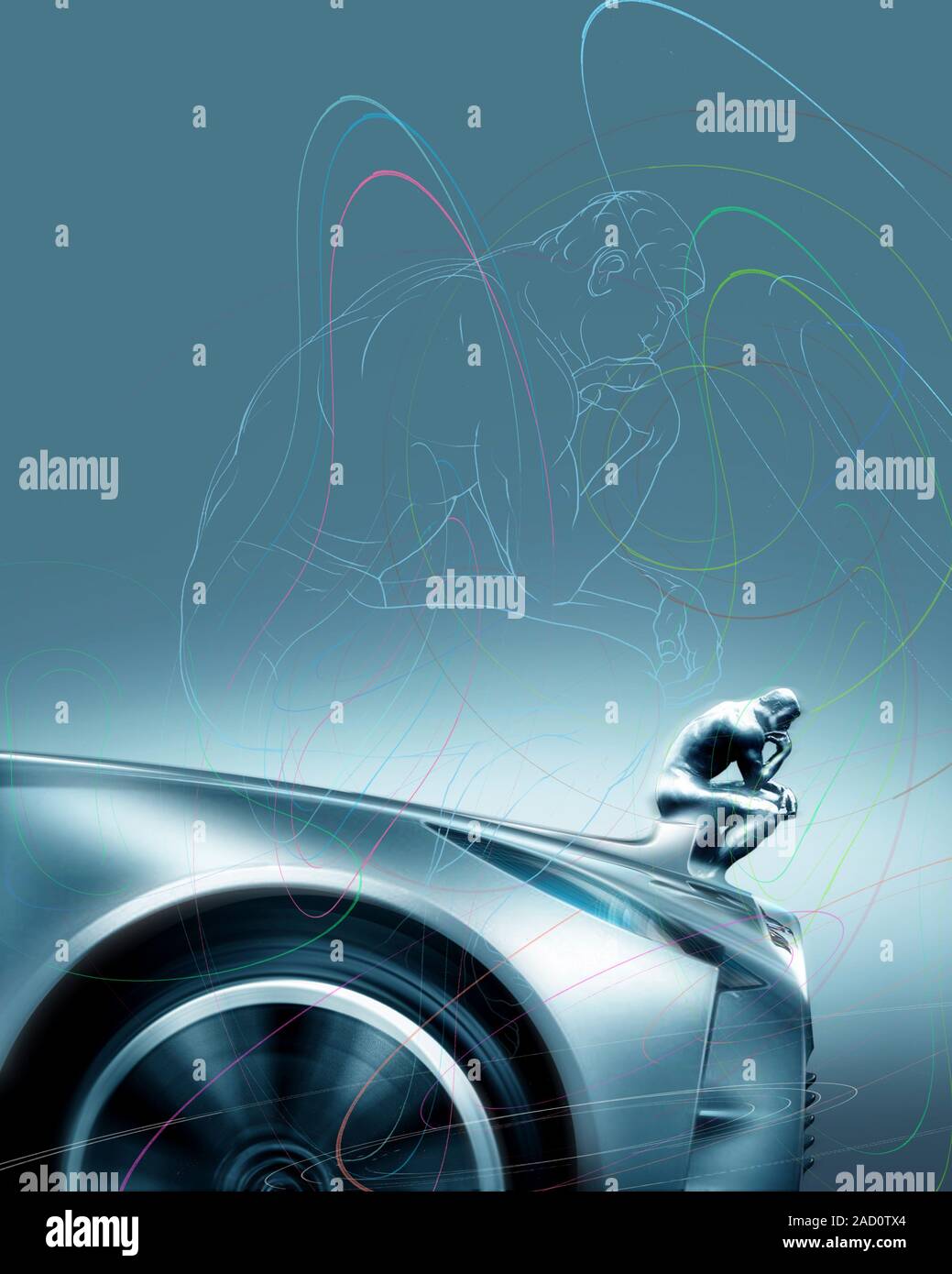 Car design philosophy. Conceptual image of a car bonnet mascot in the ...